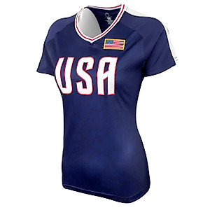Women's U.S Shirt, USWNT Player T Shirt Blue, Official US Womens National Soccer Team Association USA Flag Tee Top Alex Mor
