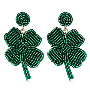 Boderier St Patrick's Day Earrings Green Leaf Beaded Earrings Lucky Irish Drop Dangle Earrings Party Costume Accessories for Women (Green Leaf)