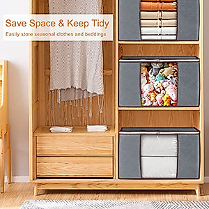 【𝟯𝗣𝗰𝘀】 Extra Large Clothes Blanket Storage Bags, 90L Thicker Fabric Closet Organizers and Storage Bins for Comforter, Clothing, Toys - Bedroom Dorm Storage Containers with Lids, Sturdy Handles -Grey