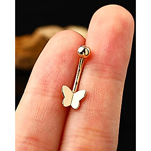 Jewseen 14K Gold Belly Button Rings for Women Butterfly Belly Rings Navel Piercing Jewelry Belly Piercing Body Piercing Jewelry