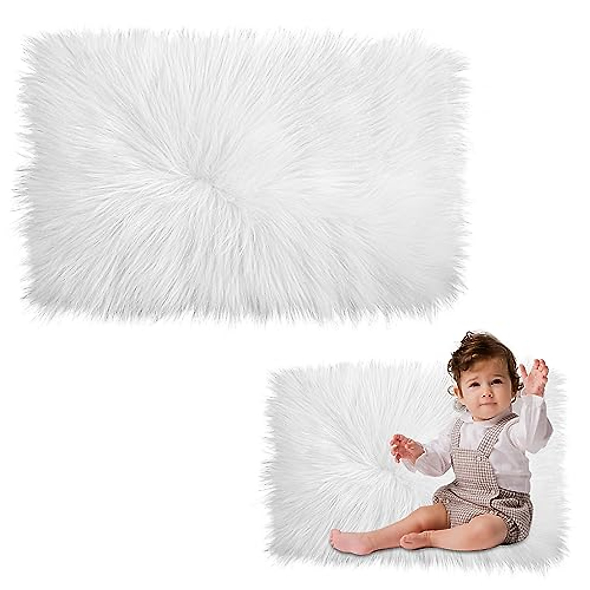 WLLHYF White Faux Fur Rug, 20x12inch Ultra Soft Area Rugs Small Luxury Fluffy Rugs for Bedroom Bedside Rug Furry Carpet Living Room Carpet for Dorm Home Decor (White)