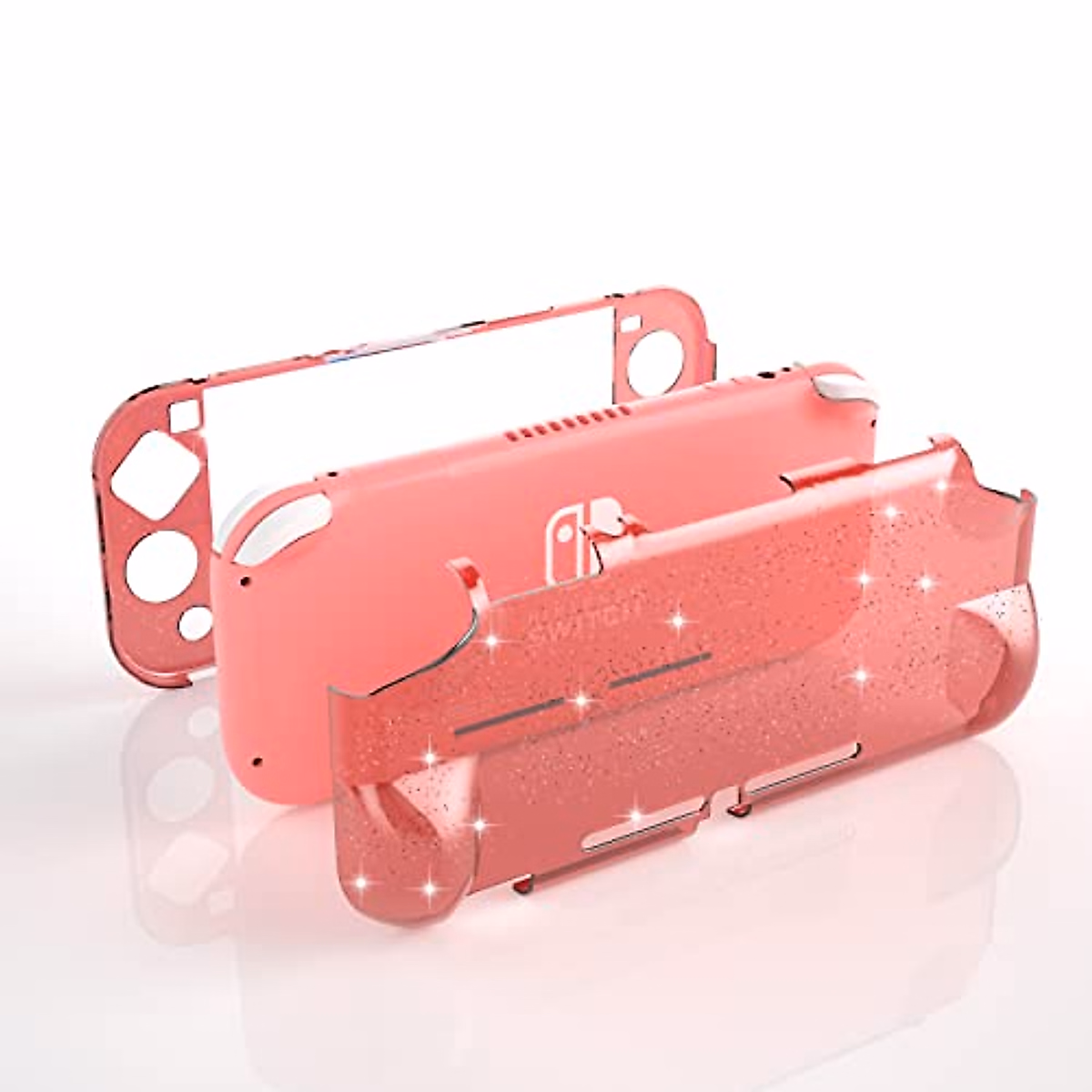 Switch lite Clear Protective Case, Switch lite Glitter Hard Case - Coral