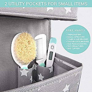Vesta Baby Over the Door Hanging Organizer - Unisex Space-Saving 4-Pocket Storage Solution for Closet, Children's Room, Nursery - Clear-Window Caddy - 2 Utility Pockets for Small Items and Accessories