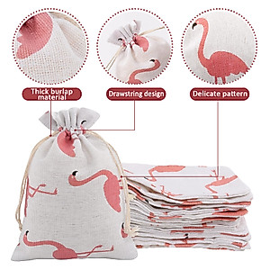 40 Pcs Hawaiian Drawstring Favor Bags- 2 Styles Natural Burlap Pouches Drawstring Gift Treat Bags for Birthday Wedding Summer Beach Luau Tropical Party Favors(Pineapple+ Flamingo, 20pcs Each Style)
