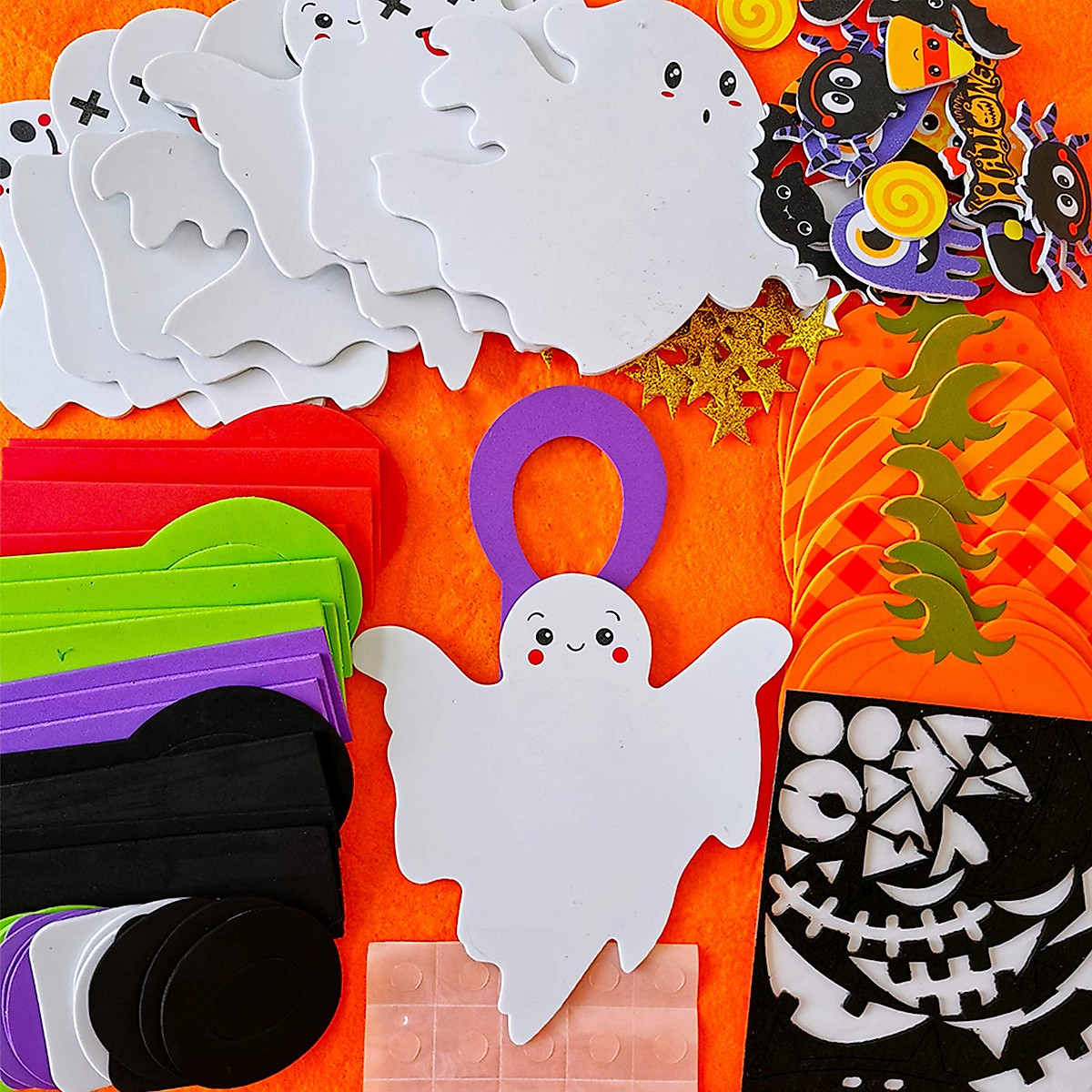 Supla 8 Sets Halloween Craft Kits Fall Kids Crafts DIY Halloween Doorknob Hanger Decorations Art Sets Foam Halloween Pumpkin Ghost Boo Bat Owl Stickers for Kids Halloween Classroom Party Activity