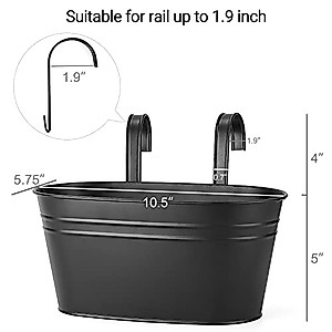 Dahey Metal Iron Hanging Flower Pots for Railing Fence Hanging Bucket Pots Countryside Style Window Flower Plant Holder with Detachable Hooks Home Decor,Black,3 Pcs