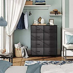 WLIVE Fabric Dresser for Bedroom, Tall Dresser with 8 Drawers, Storage Tower with Fabric Bins, Double Dresser, Chest of Drawers for Closet, Living Room, Hallway, Children's Room, Charcoal Black