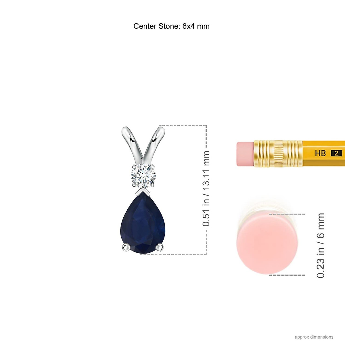 ANGARA Blue Sapphire Teardrop Pendant with Diamond in 14K White Gold (6x4mm Blue Sapphire)