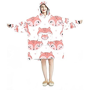 Wearable Blanket Hoodie,Oversized Hooded Blanket Sweatshirt,Foxes Animal