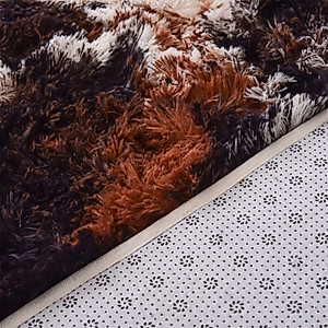 Meeting Story Cow Print Rug Faux Cowhide Rugs Cute Animal Print Carpet Fluffy Shaggy Tie Dye Fuzzy Area Rugs for Living Room Nursery Kids Floor Mat Thick Plush Non-Skid (Coffee-Black, 3 * 5 Feet)