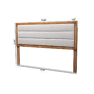 Baxton Studio Dexter Modern and Contemporary Light Grey Fabric Upholstered and Walnut Brown Finished Wood Queen Size Headboard