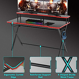 Tribesigns 55 inch Large Gaming Desk for 2 Monitors, Ergonomic PC Gaming Table Gamer Computer Desk with Monitor Stand and Headphone Hook for Home Office