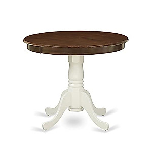 East West Furniture Kitchen AMT-WLW-TP Mid Century Modern Dining Table with Walnut Round Tabletop and 36 x 29.5-Linen White Finish