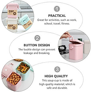 YARDWE Microwave Breakfast Cup Sealed Insulated Food Jar: Microwave Soup Mug with Lid 600ml Pink Square Wheat Straw Cereal Cup with Cover Spill Proof Soup Travel Container