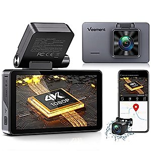 Veement 4K Dash Cam Front and Rear, Front 4K/2.5K Rear 1080P Dual Dash Camera for Cars, Dashcams with Built-in WiFi GPS, 3 inch IPS Display, WDR, Night Vision, 170°FOV, G-Sensor, Support 256GB Card