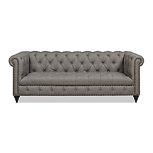 Jennifer Taylor Home Alto 88" Tufted Chesterfield Sofa, Dark Heathered Grey Linen