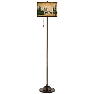 Giclee Glow Moose Lodge Bronze Club Floor Lamp with Print Shade