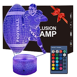 Football Night Lights for Kids, 3D LED Illusion Lamp 7 Colors Changing Nightlight with USB Powered, Touch & Remote Control Best Birthday Christmas Gifts for Boys Girls Kids Baby
