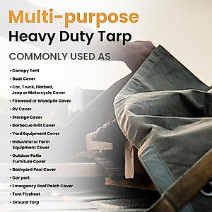 WHITEDUCK Canvas Tarp Heavy Duty Waterproof 18 oz. Mold & UV Resistant, Rustproof Grommets, Industrial & Commercial Cloth Tarp (Cut Size: 7'x9', Finished Size: 6'6" x 8'6", Olive)…