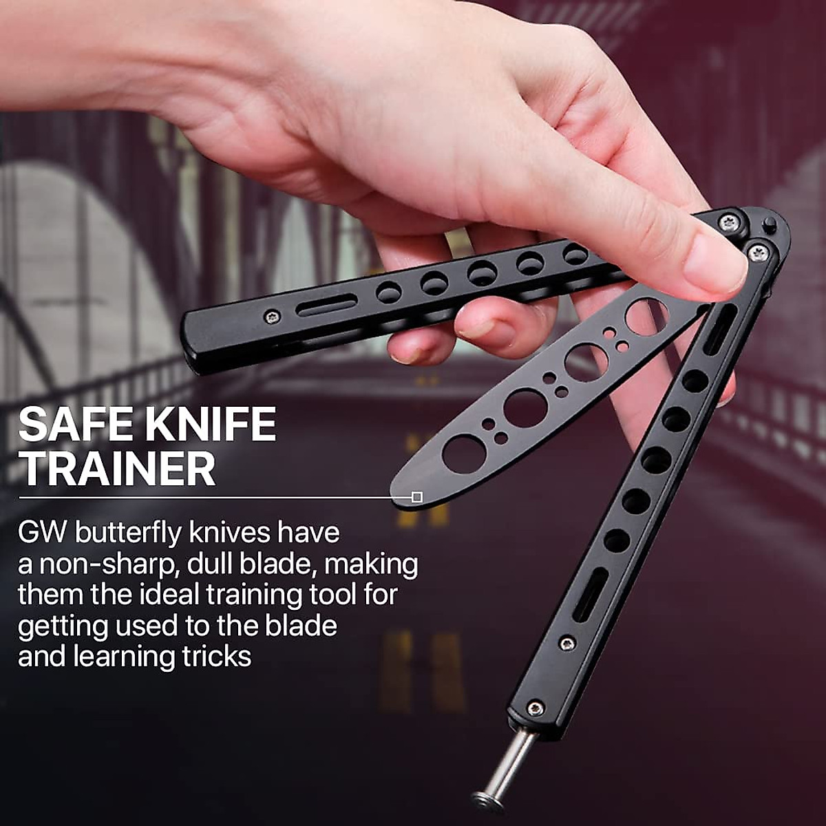 GOOD WORKER Butterfly Trainer – Balisong Trainer – Practice Butterfly – Balisong Butterfly Knives NOT Real NOT Sharp Blade – Black Dull Trick Butterfly – Butter Fly Training CSGO K10-B