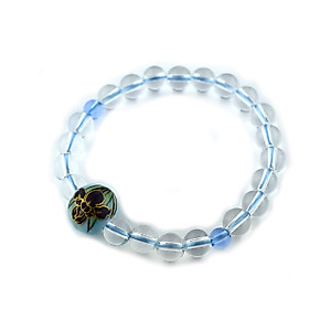 京都あさひ屋 Handmade Kyoto Kiyomizu-yaki & Crystal Bracelet Flower Beads Japanese Juzu Bracelet for Women Gifts (iris Flower)