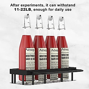 Misounda Shower Caddy Adhesive Shower Organizer Wall Mounted Shower Shelves with Towel Bar No Drilling Bathroom Organizer Shower Storage for Dorm Bathroom Toilet Kitchen-Black