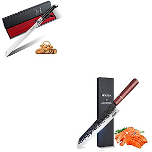 Huusk Chef Serrated Bread Knife for Homemade Bread Bundle with High Carbon Steel Japanese Kitchen Knife