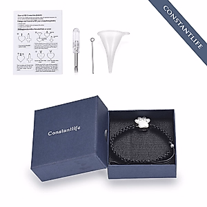 constantlife Cremation Bracelet for Pets Ashes - Dog Paw Pendant Bangle Stainless Steel Memorial Urn Jewelry (Black Rope-2Pcs/Silver+Black)