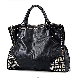 Women Top Handle Shoulder Bag Personality Rivet Satchel Tote Middle Size Handbag Purse Bag (Rivet)