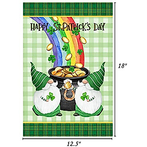 St Patrick's Day Garden Flag,Shamrock Spirit Gold Coin Hat Rainbow St Patricks Flag 12.5 x 18 Inch Clover Double-Sided Display 2 Layer Linen for Garden and Home Decorations
