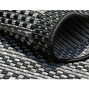 Unique Loom Outdoor Border Collection Area Rug - Checkered (9' x 12' Rectangle, Gray/ Black)