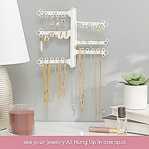 All Hung Up 6-Tier 8" Wall Jewelry Organizer : Command Strips included for easy hanging : 60 Earring Organizer Holes : Necklace Organizer : Bracelet Holder : Ring Holder : Rotating Branches (White)