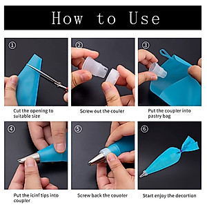 Piping Bags and Tips Set, 100Pcs 12 Inch Pastry Bags, Icing Bags Disposable for Cakes Decorating Kit Supplies with 1 Reusable Piping Bags, 1 Couplers, 12 Frosting Tips, 2 Bag Ties, 3 Cake Scraper