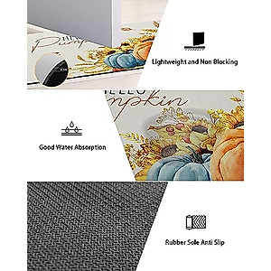 Bathroom Floor Shower Mat, Non-Slip Small Rugs - Easy to Clean, Fall Thanksgiving Pumpkins Sunflowers Wheat Maple Leaves Durable Bath Rug 16"x24" Washable Quick Dry Mats for Bathtubs