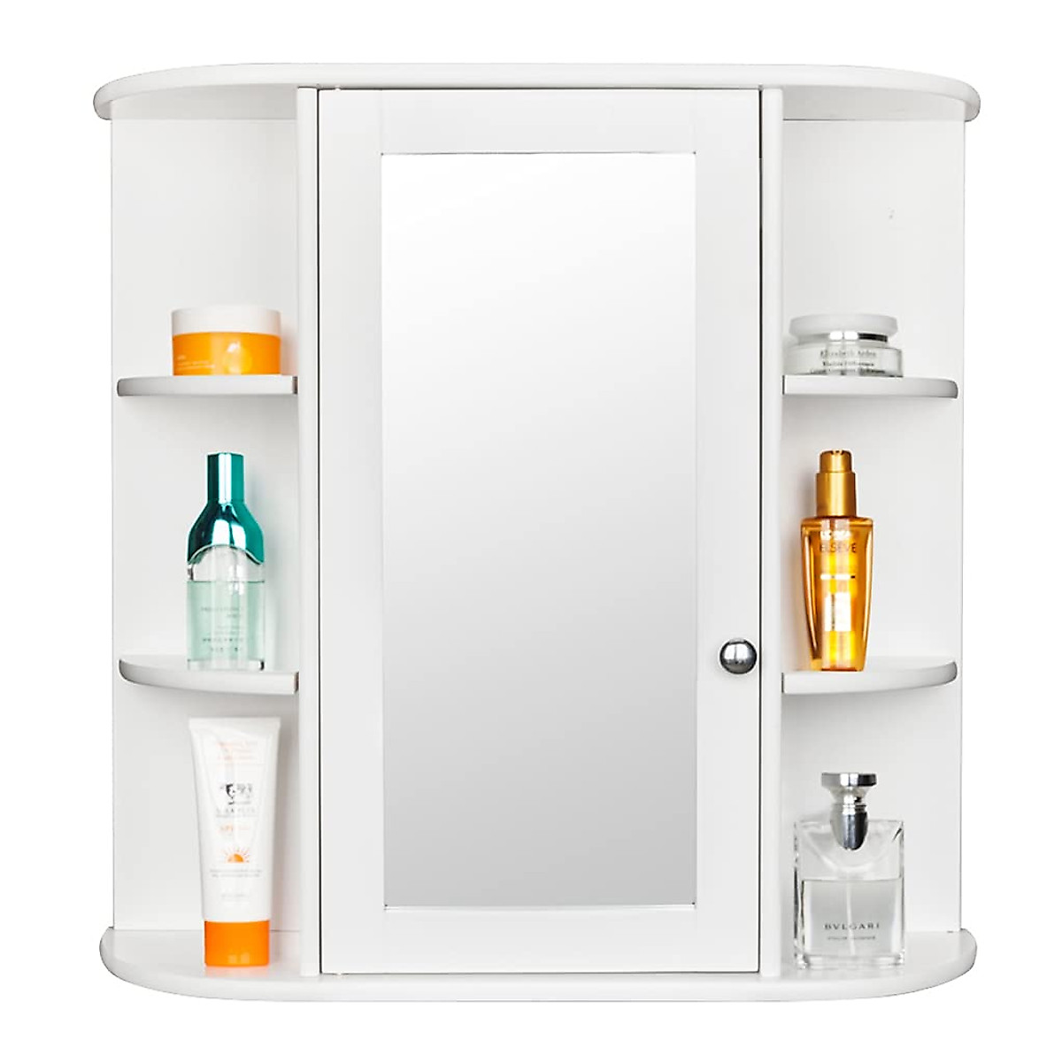 AMZOSS Bathroom Medicine Cabinet with Mirror, Wall Mounted Bathroom Storage Cabinet with Double Doors and Adjustable Shelf, Wooden Storage Cabinets Organizer for Kitchen, Toilet Furniture (White)