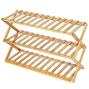 Hanari 3-Tier No Installation Shoe Rack, Foldable Shoe Organizer for Entryway and Closet, Natural Bamboo Shoe Shelf.(Natural)