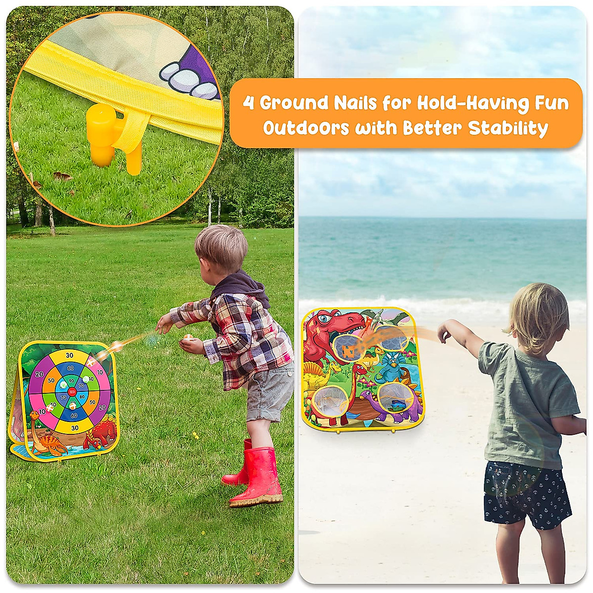 HelloJoy Bean Bag Toss Game Kids Outdoor Toys,Double-Sided Foldable Cornhole Board Backyard Beach Yard Outdoor Toys for Toddler, Outside Lawn Party Activities Toy Gifts for Boys Girls Age 3 4 5 6 7 8