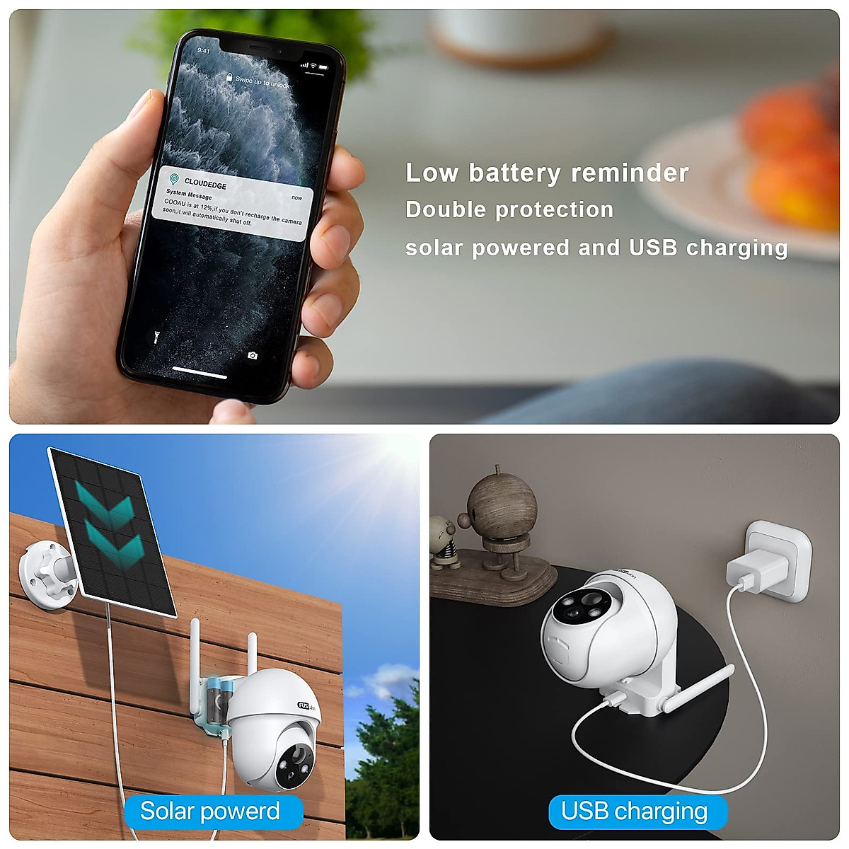 Solar Security Camera Wireless Outdoor WiFi Battery Pan Tilt 360° View Camera with 1080P Night Vision, Spotlight, PIR Motion Detection, Two-Way Audio, IP65 Waterproof, CloudEdge APP, SD/Cloud Storage