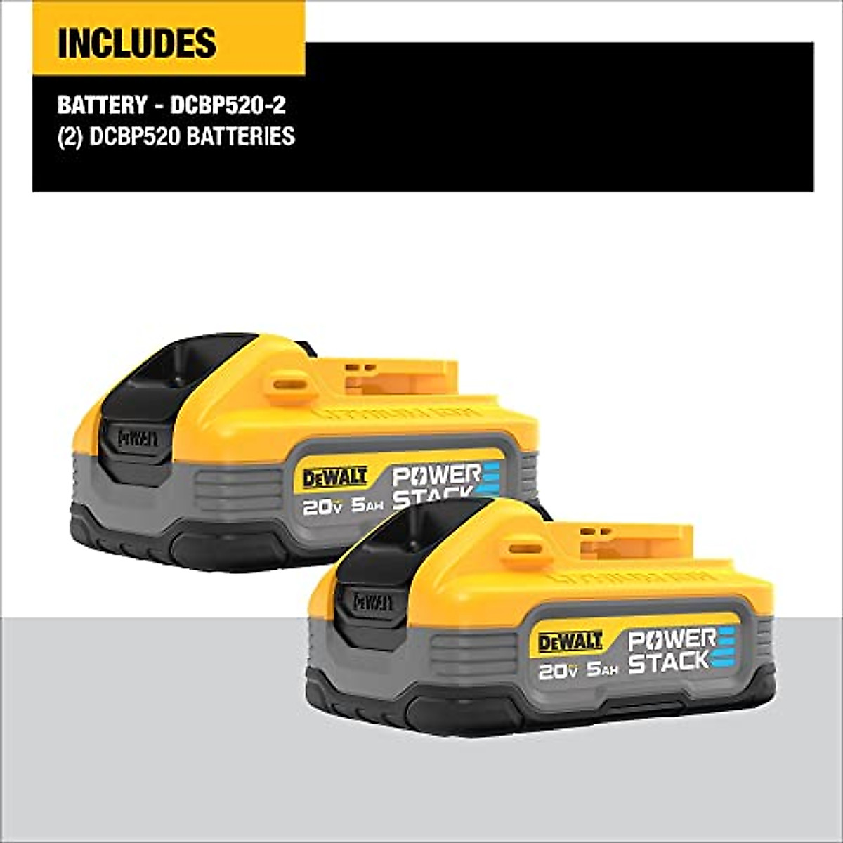 DEWALT Powerstack 20V MAX Battery, Rechargeable, 5Ah, Lithium Ion, 2-Pack (DCBP520-2)