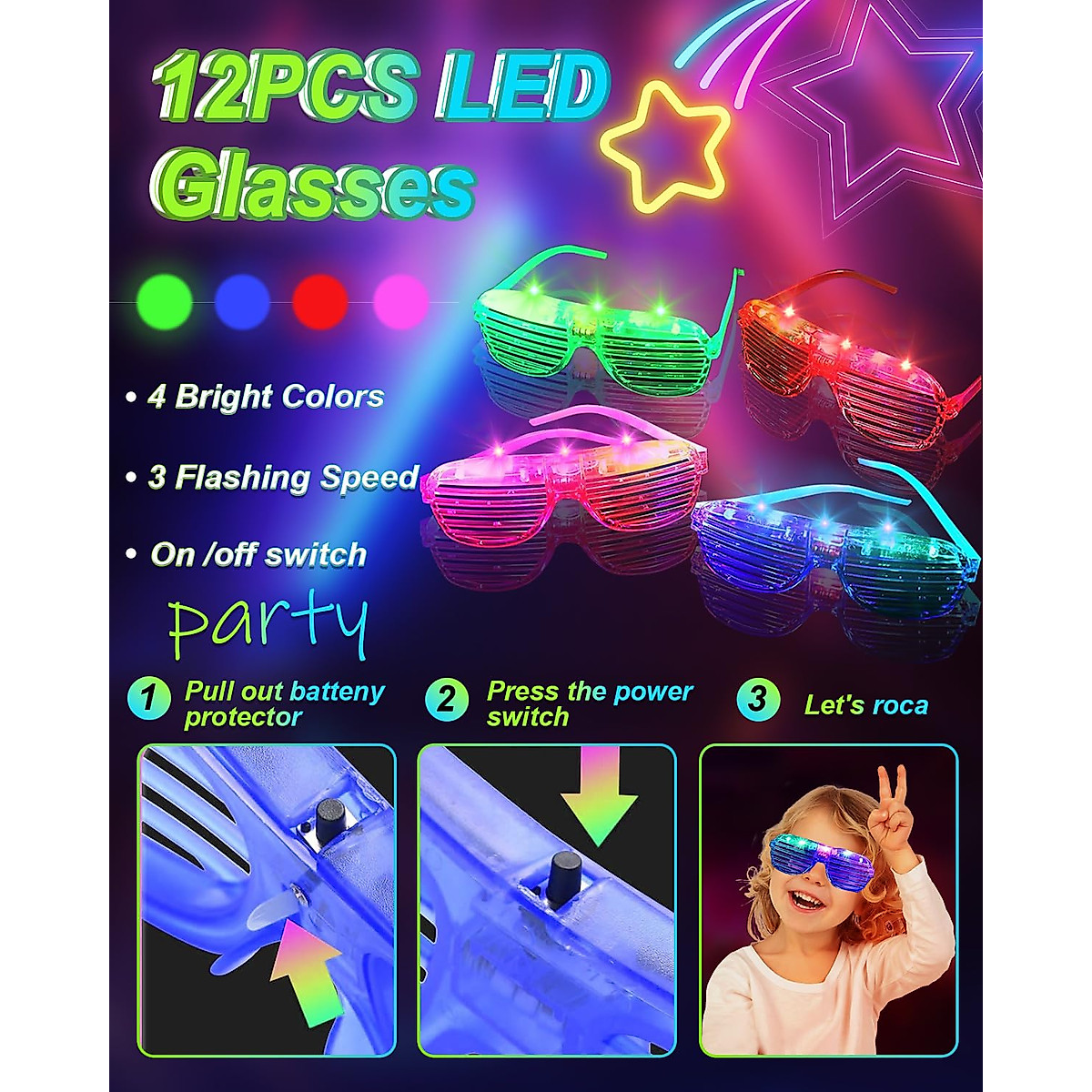 270 PCS Glow In The Dark Party Supplies for Kids Adults, 100 Glow Sticks Bulk Party Pack Light Up Party Favors, 12 LED Glasses, 32 Finger Lights, 8 LED Hair Clips for Wedding Birthday Halloween