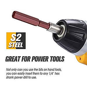 REXBETI 20 Piece Hex Head Allen Wrench Screwdriver Bit Set, Bronze SAE Metric 1/4 Inch Hex Shank S2 Steel Magnetic 2.3 Inch Long Drill Bits with Storage Box