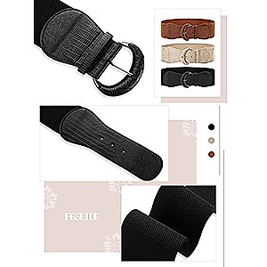 SATINIOR 3 Pieces Wide Women Waist Belt Stretchy Cinch Belt Leather Elastic Belt for Ladies Dress Decoration, Black, Khaki, Beige, One Size
