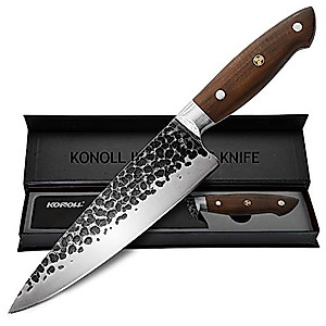 KONOLL Chef Knife Forged Handmade 8 Inch Professional Kitchen Knife, Meat Cleaver HC Stainless German Steel with Full Tang Wood Handle