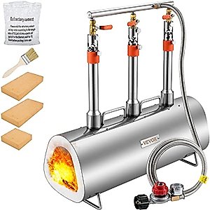 VEVOR Propane Forge Portable, 3 Burner Tool and Knife Making, Large Capacity Blacksmith Farrier Forges, Mini Furnace Blacksmithing, Stainless Steel Gas Forging Tools and Equipment, Oval