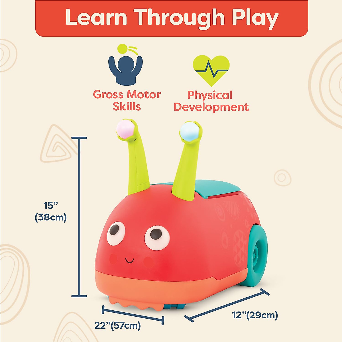 B. toys- Ladybuggy- Ride-On Toy with Lights & Sounds– Ladybug Ride On- Ergonomic Seat – 1 Year +