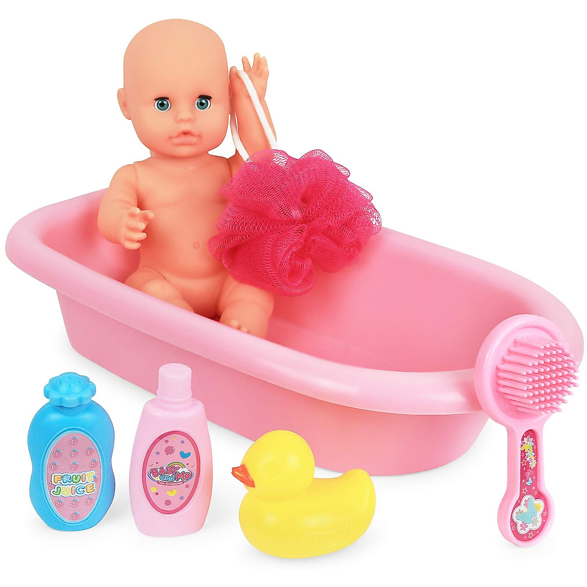 Click N' Play Baby Doll Bathtub Pretend Play Set with Accessories | Baby Bath Tub Play Set for Girls and Toddlers with 6 pcs Accessories | Baby Doll Bath Toy/Baby Doll Bathtub Set for Kids Ages 3+
