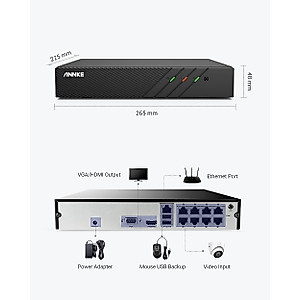 ANNKE 6MP PoE NVR with 2TB HDD Pre-Installed, H.265+ 8CH Surveillance Netword Video Recorder Supports Up to 8X 6MP/5MP/4MP/1080P IP Camera, 24/7 Recording, Power Over Ethernet, Easy Remote Access
