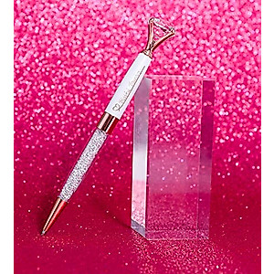 Blissful Bounty Diamond Metal Ballpoint White Pen in Rose Gold with Black Ink | 4 Ink Refills | 6.1 Inches Long