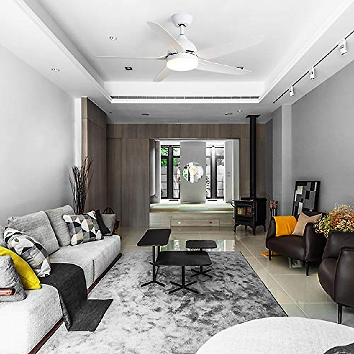 FINXIN Indoor Ceiling Fan Light Fixtures White Remote LED 52 Ceiling Fans For Bedroom,Living Room,Dining Room Including Motor,5-Blades,Remote Switch (5-Blades)