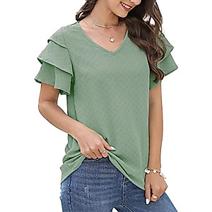 Blouses for Women Fashion 2023 Ruffle Sleeve Business Casual Tops Light Green XL